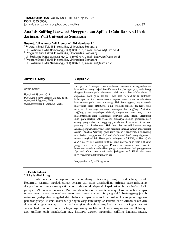 (PDF) Analisis Sniffing Password Menggunakan Aplikasi Cain Dan Abel Pada Jaringan Wifi ...