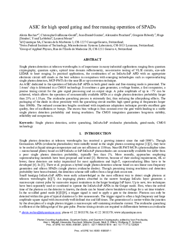 (PDF) ASIC for high-speed-gating and free running operation of SPADs