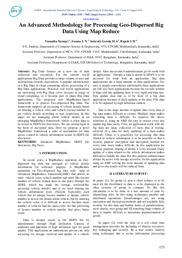 (PDF) An Advanced Methodology for Processing Geo-Dispersed Big Data Using Map Reduce