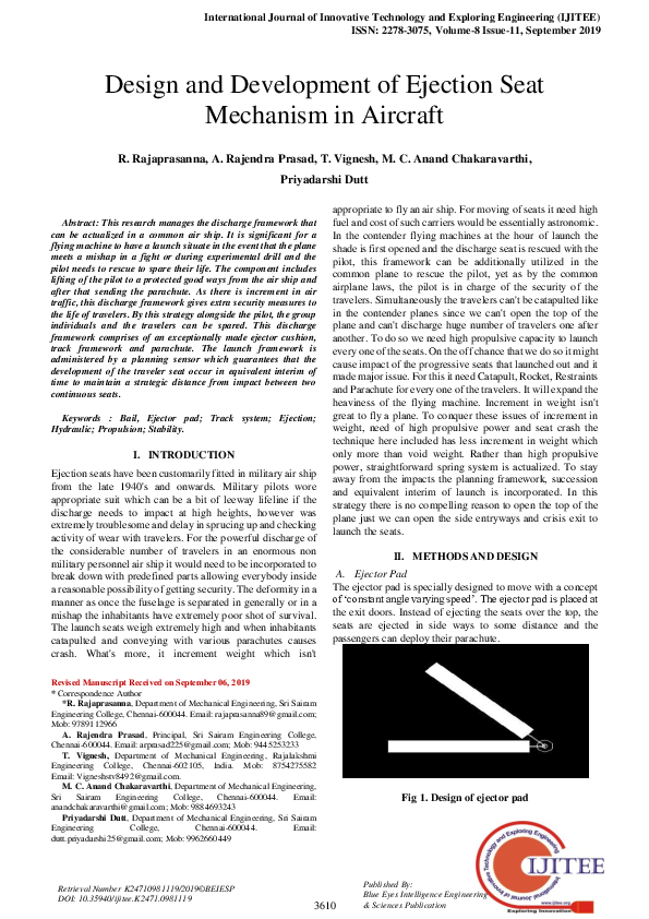 (PDF) Design and Development of Ejection Seat Mechanism in Aircraft