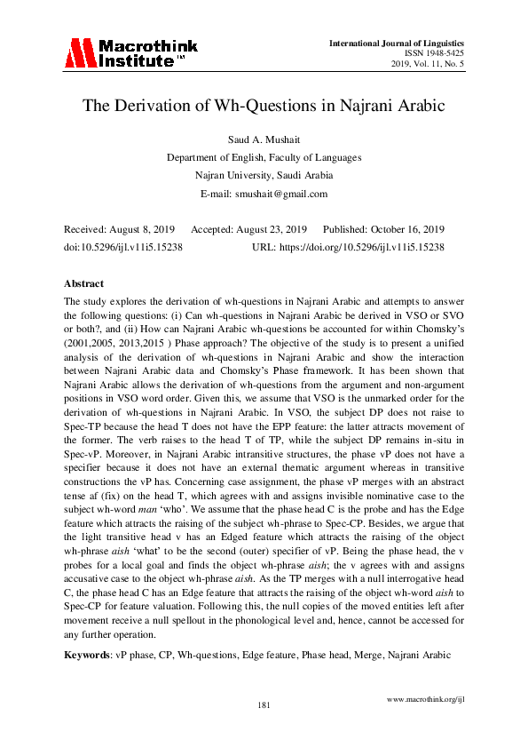(PDF) The Derivation of Wh-Questions in Najrani Arabic