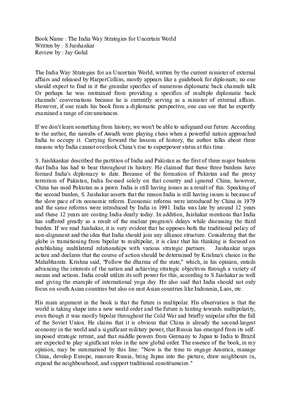(DOC) Book Name : The India Way Strategies for Uncertain World Written ...