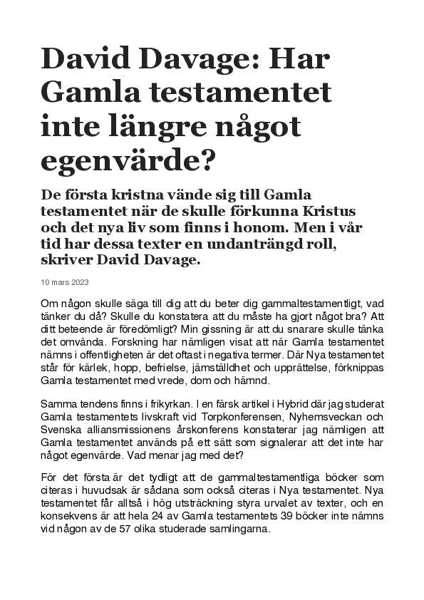 (PDF) Har Gamla testamentet inte längre något egenvärde [Swedish ...