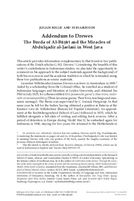 (PDF) Addendum to Drewes; The Burda of Al-Busiri and the miracles of ...