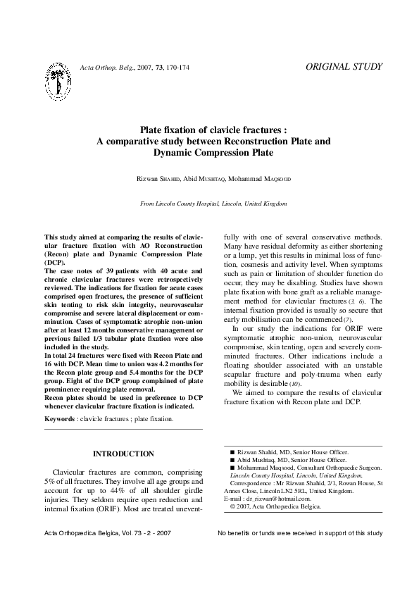 (PDF) Plate fixation of clavicle fractures: a comparative study between ...