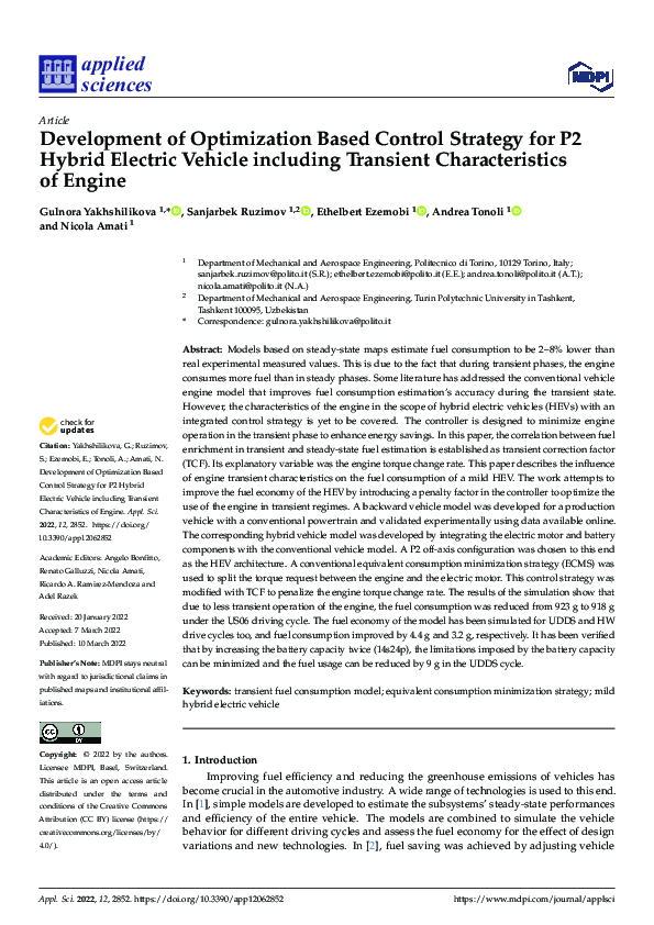 (PDF) Development of Optimization Based Control Strategy for P2 Hybrid Electric Vehicle ...