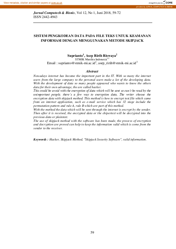 Pdf Sistem Pengkodean Data Pada File Teks Untuk Keamanan Informasi Dengan Menggunakan Metode