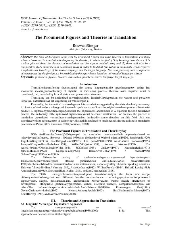 (PDF) The Prominent Figures and Theories in Translation