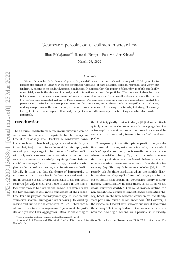 (PDF) Geometric percolation of colloids in shear flow | Paul van der Schoot - Academia.edu