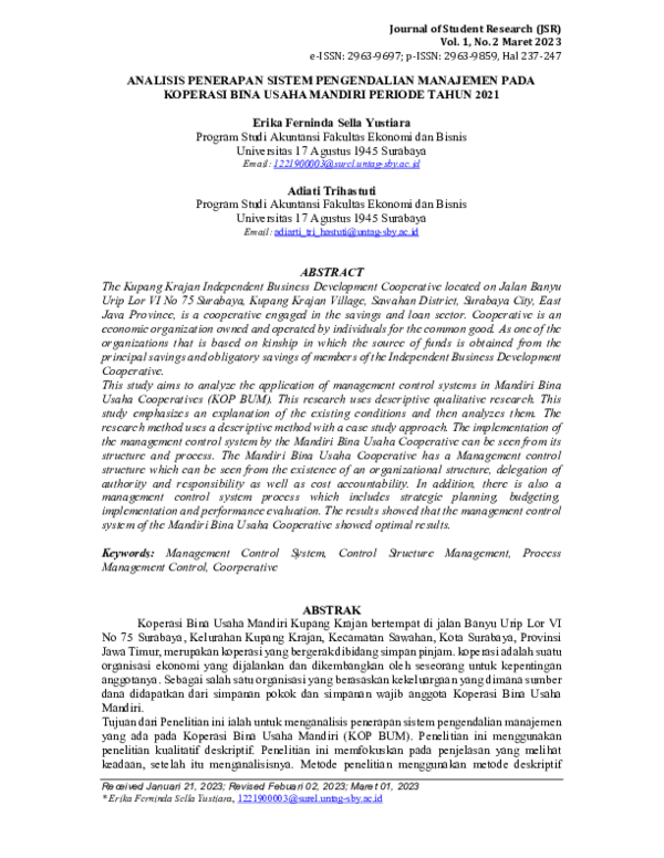 (PDF) Analisis Penerapan Sistem Pengendalian Manajemen Pada Koperasi ...