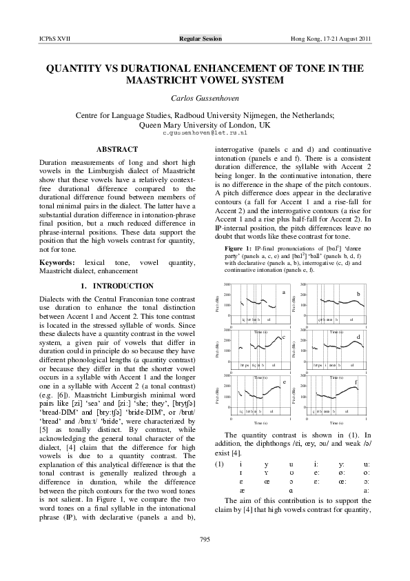 (PDF) Quantity vs durational enhancement of tone in the Maastricht ...