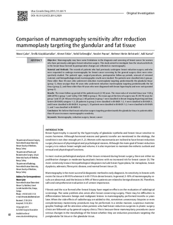 (PDF) Comparison of mammography sensitivity after reduction mammoplasty ...