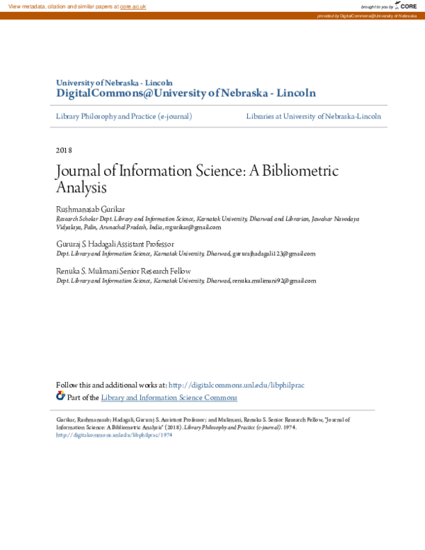 (PDF) Journal of Information Science: A Bibliometric Analysis