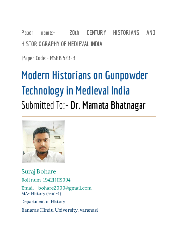 (PDF) An essay on gunpowder technology in mediaeval India