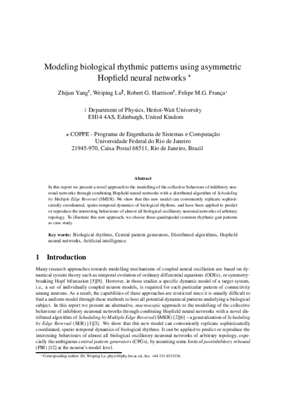 (PDF) Modeling biological rhythmic patterns using asymmetric Hopfield neural networks