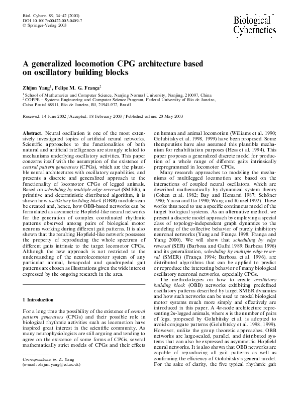 (PDF) A generalized locomotion CPG architecture based on oscillatory building blocks