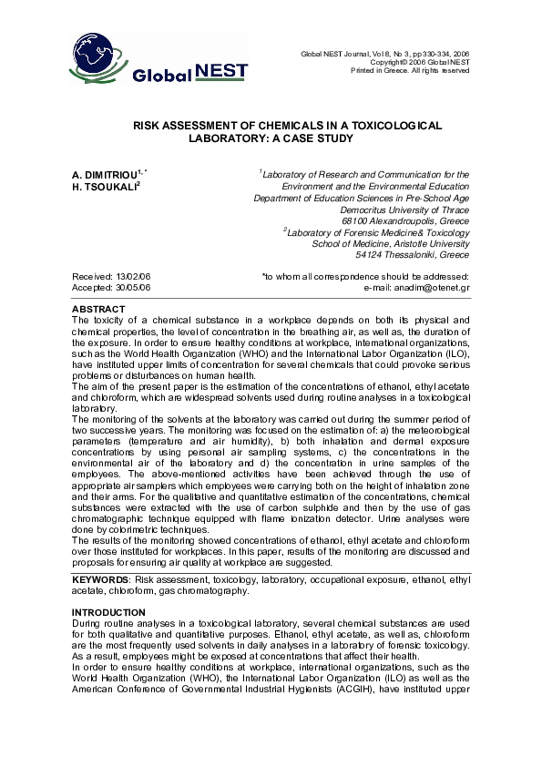 (PDF) Risk assessment of chemicals in a toxicological laboratory: A ...
