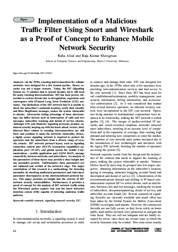(PDF) Implementation of a Malicious Traffic Filter Using Snort and ...