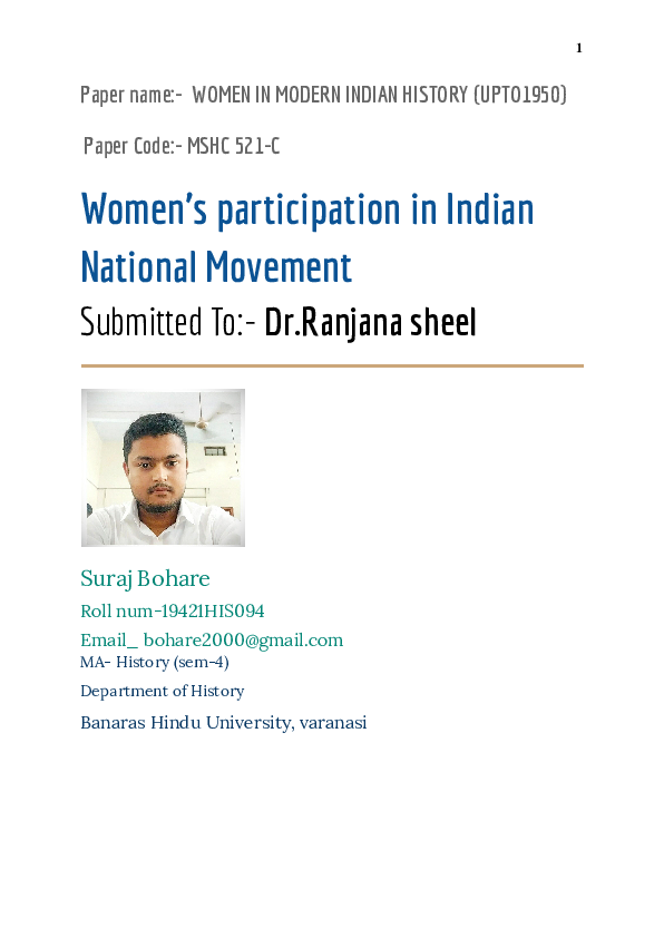 (PDF) Women's participation in Indian National Movement