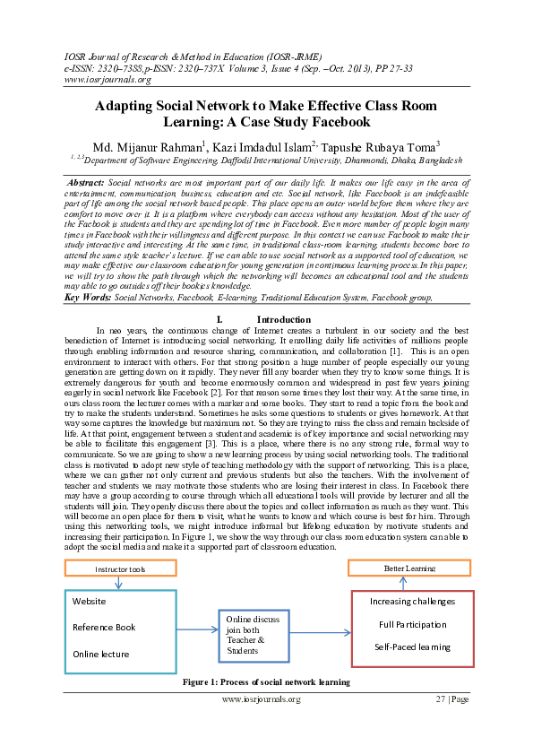 (PDF) Adapting Social Network to Make Effective Class Room Learning: A Case Study Facebook