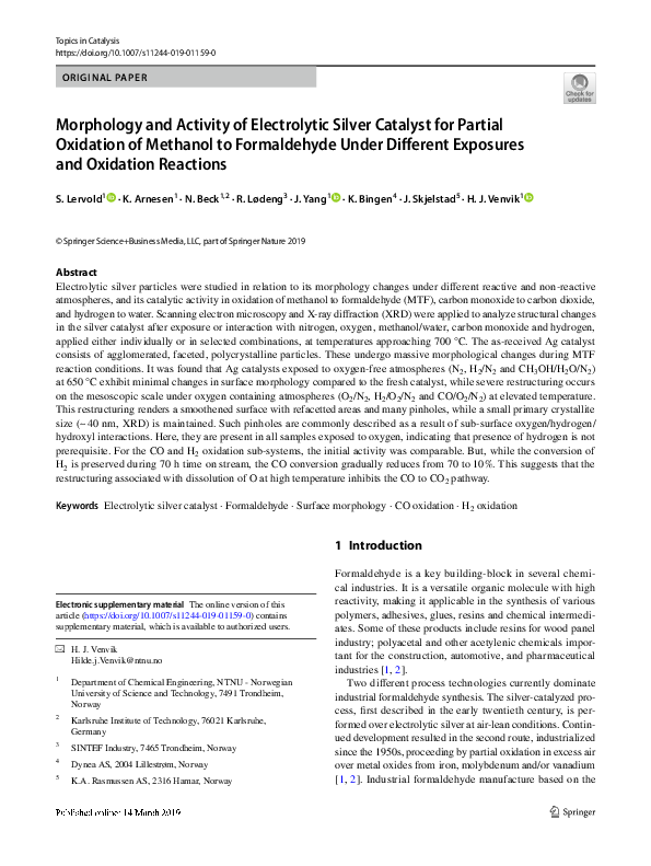(PDF) Morphology and Activity of Electrolytic Silver Catalyst for ...