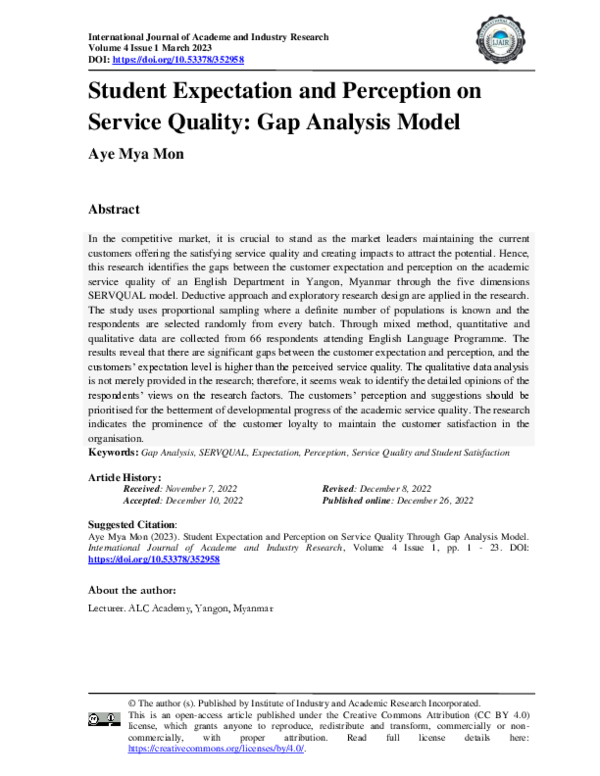 (PDF) Student Expectation and Perception on Service Quality: Gap ...