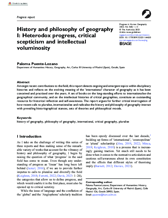 (PDF) History and philosophy of geography I: Heterodox progress ...