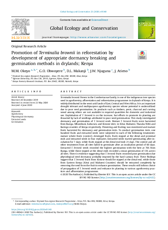 (PDF) Promotion of Terminalia brownii in reforestation by development ...