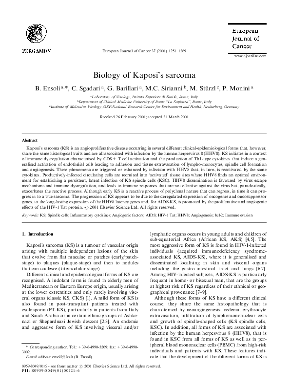 (PDF) Biology of Kaposi's sarcoma | B. Ensoli - Academia.edu