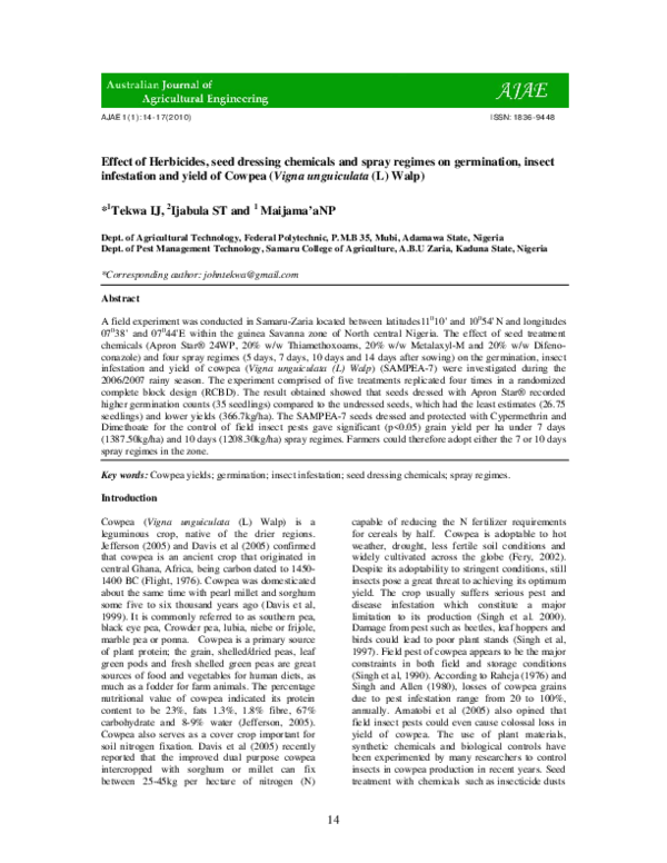 (PDF) Effect of Herbicides, Seed Dressing Chemicals and Spray Regimes ...