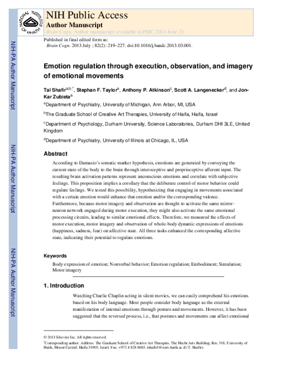 (PDF) Emotion regulation through execution, observation, and imagery of ...