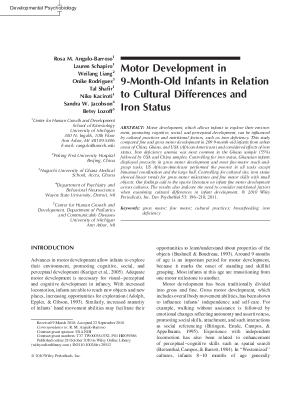 (PDF) Motor development in 9-month-old infants in relation to cultural differences and iron status