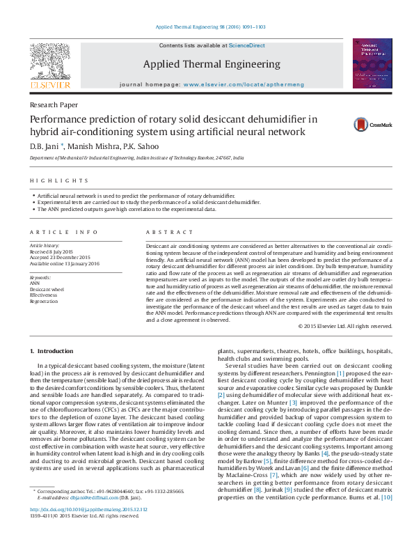 (PDF) Performance prediction of rotary solid desiccant dehumidifier in hybrid air-conditioning ...