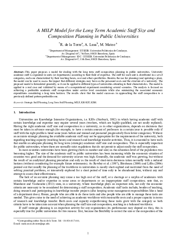 (PDF) A MILP model for the long term academic staff size and ...
