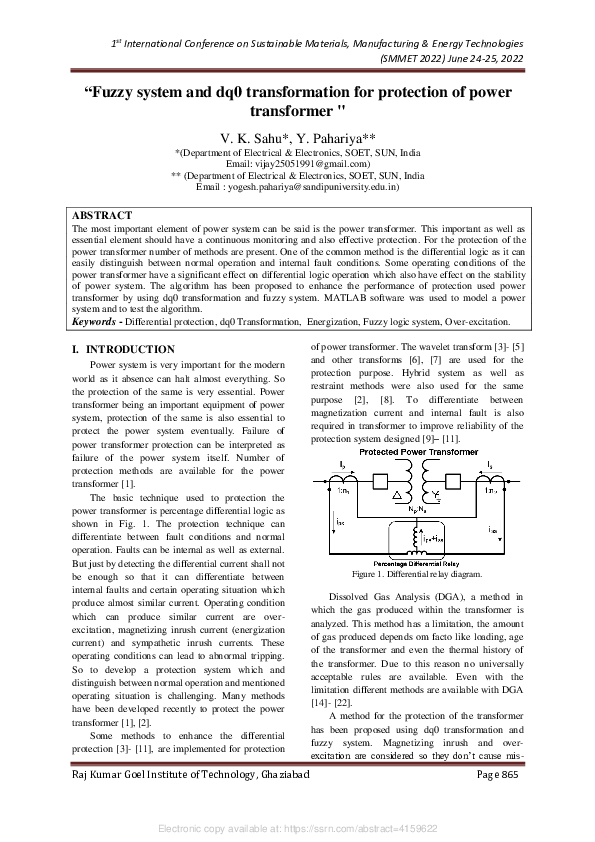 (PDF) Fuzzy System and Dq0 Transformation for Protection of Power Transformer