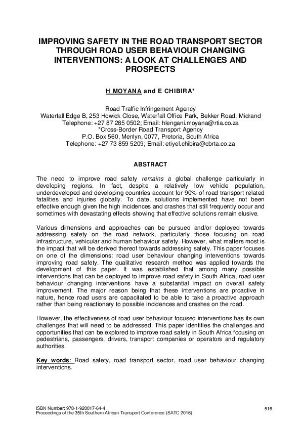 (PDF) Improving safety in the road transport sector through road user ...