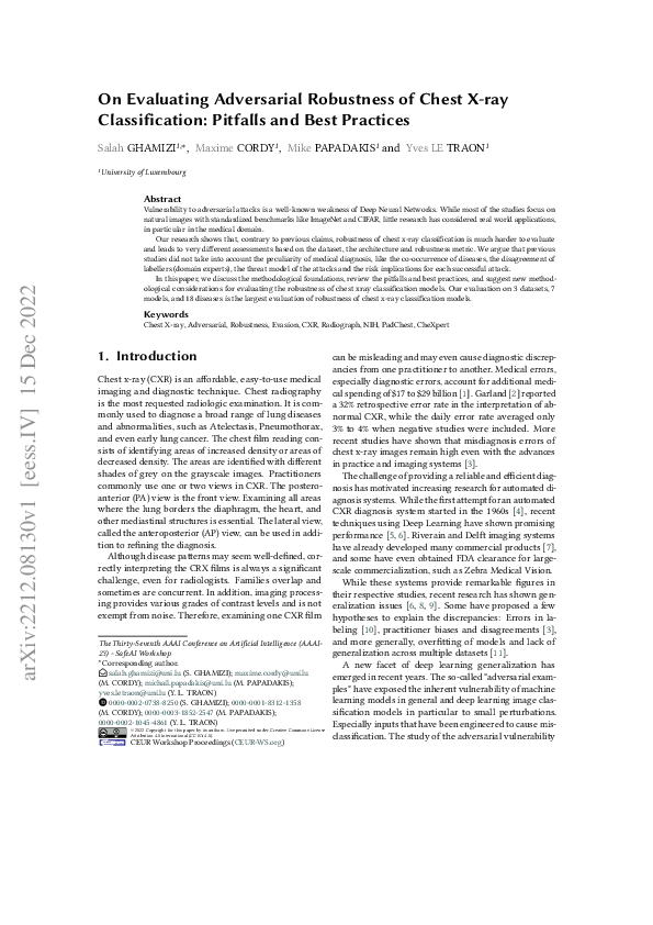 (PDF) On Evaluating Adversarial Robustness of Chest X-ray Classification: Pitfalls and Best ...