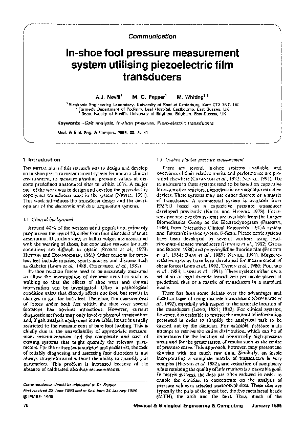 (PDF) In-shoe foot pressure measurement system utilising piezoelectric ...