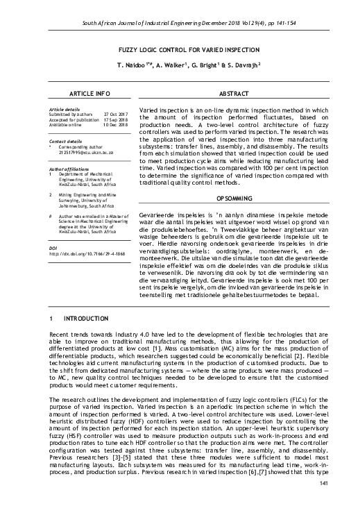 (PDF) Fuzzy Logic Control for Varied Inspection
