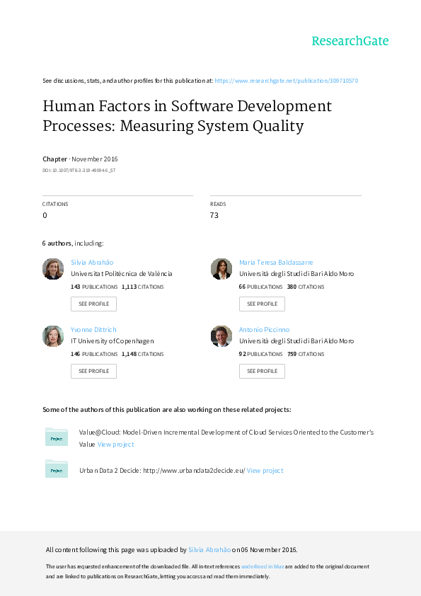 (PDF) Human Factors in Software Development Processes: Measuring System Quality
