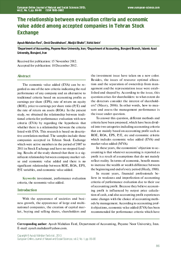 (PDF) The relationship between evaluation criteria and economic value ...