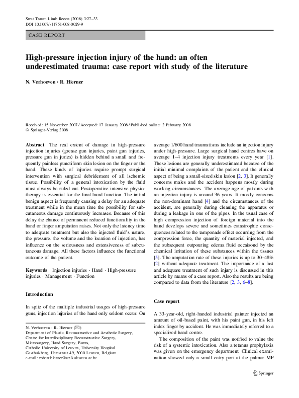 (PDF) High-pressure injection injury of the hand: an often ...