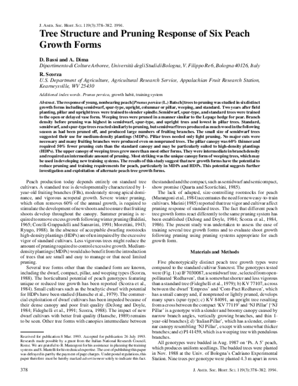 (PDF) Tree Structure and Pruning Response of Six Peach Growth Forms