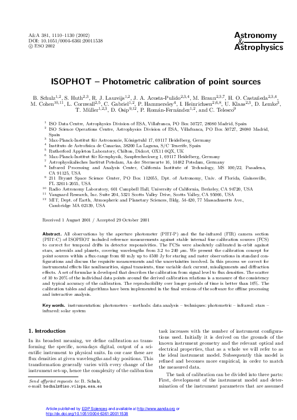 (PDF) ISOPHOT – Photometric calibration of point sources