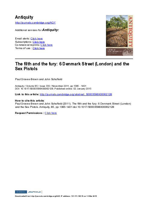 (PDF) The filth and the fury: 6 Denmark Street (London) and the Sex Pistols