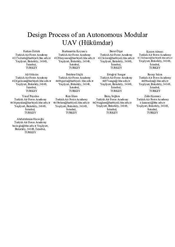 (PDF) Design Process of An Autonomous Modular UAV (Hükümdar)