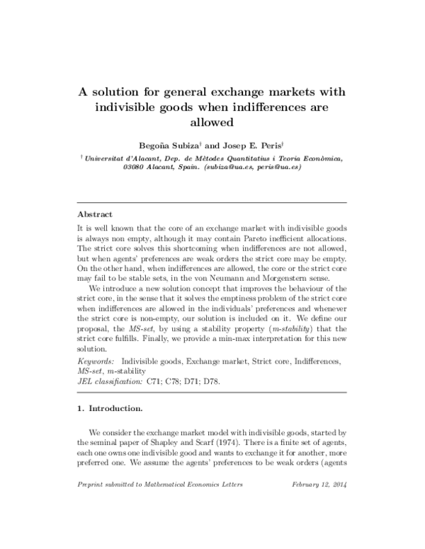 (PDF) A Solution for General Exchange Markets with Indivisible Goods ...