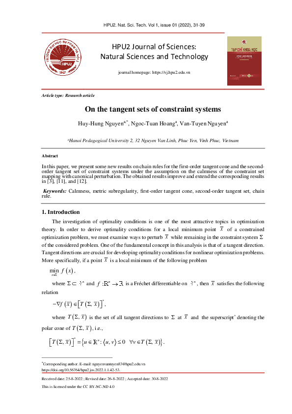 (PDF) On the tangent sets of constraint systems