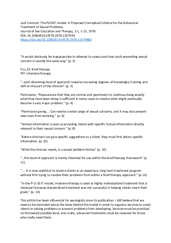 (DOC) Faculty Opinions recommendation of The PLISSIT-model: A Proposed ...