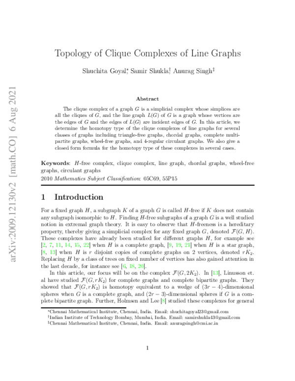 (PDF) Topology of clique complexes of line graphs